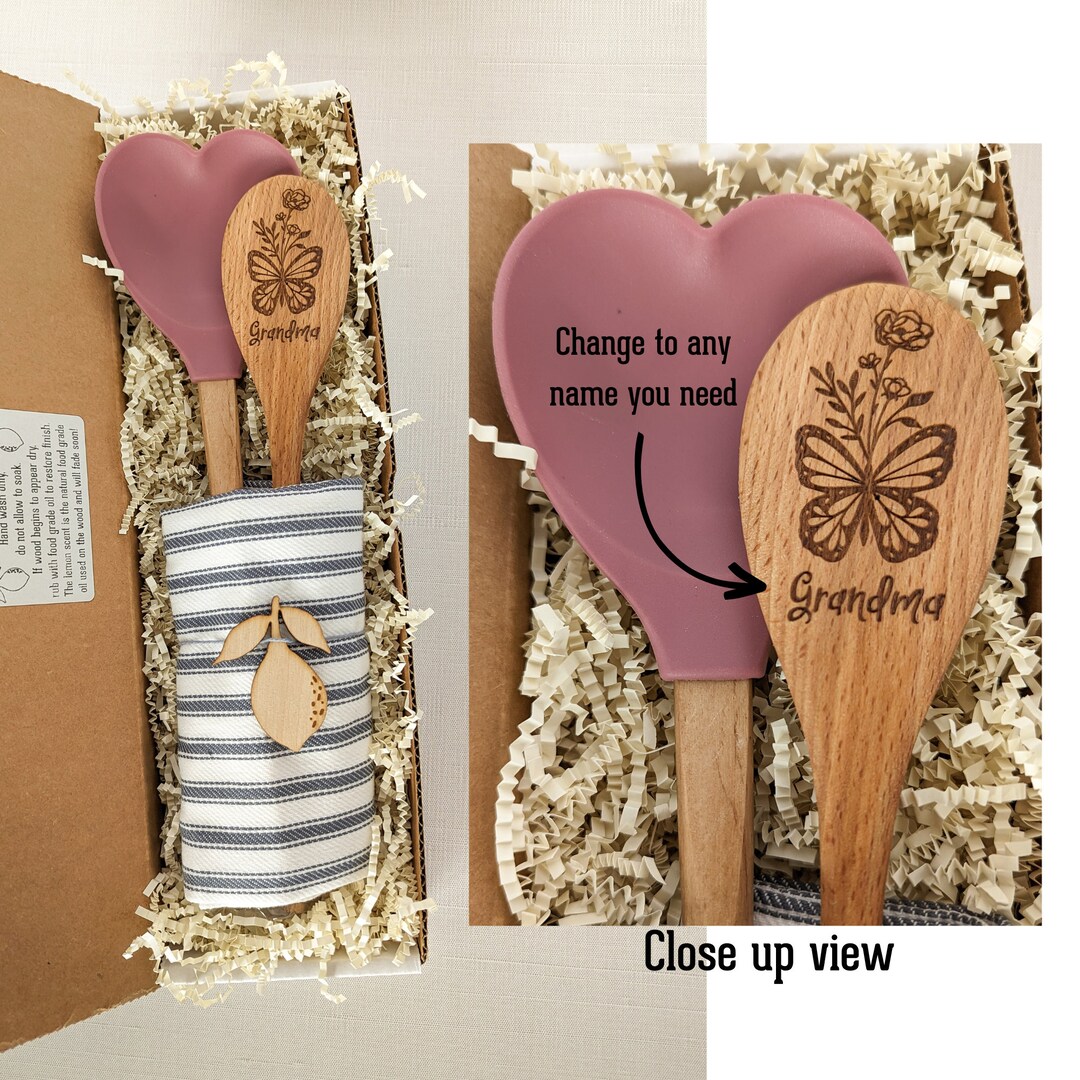 Personalized Grandma Baking Gift Box: Engraved Wooden Spoon & Spatula ...
