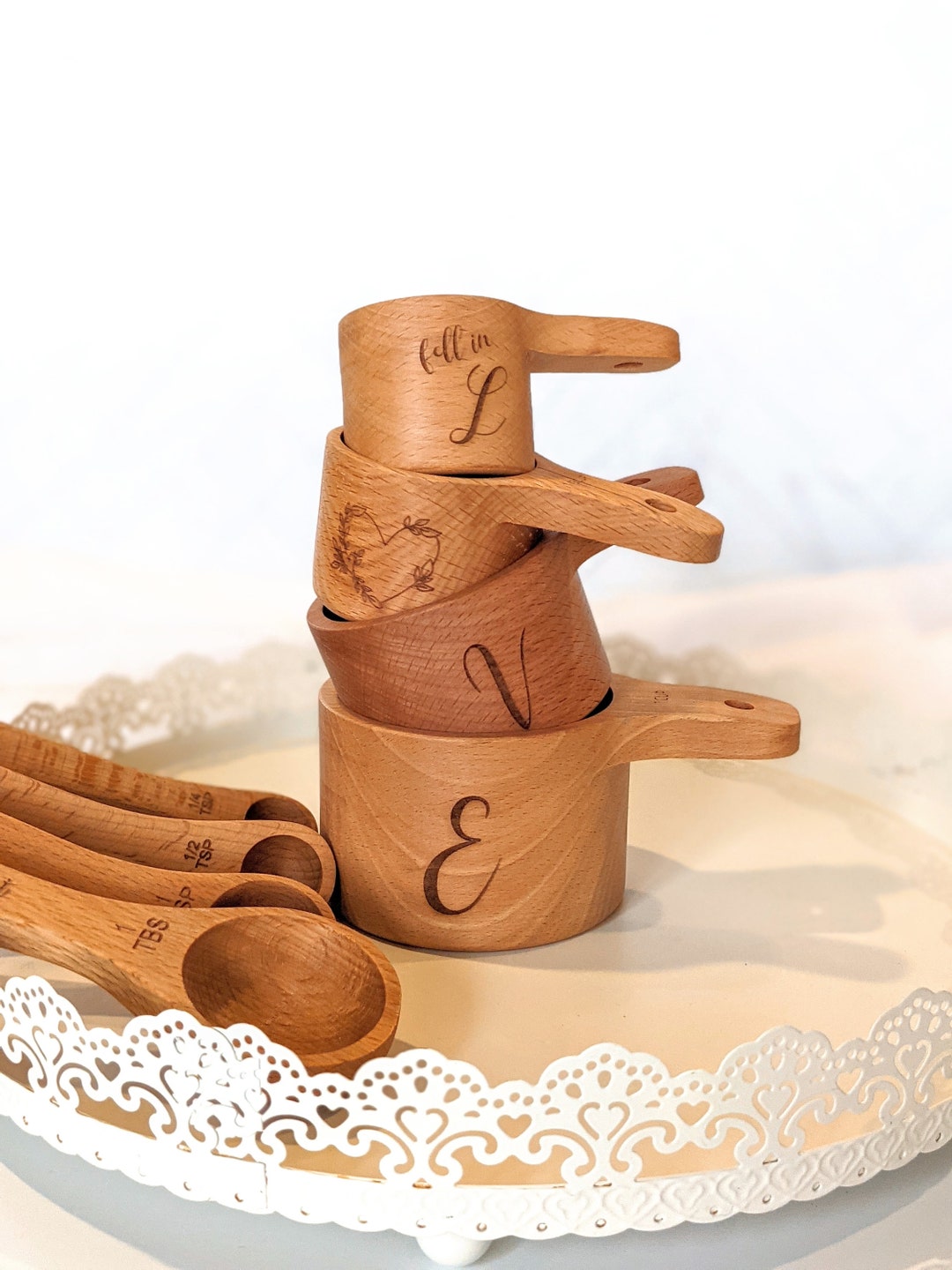 Wooden Measuring Cups, Measuring Spoons, Engagement Gift, Bridal Shower ...