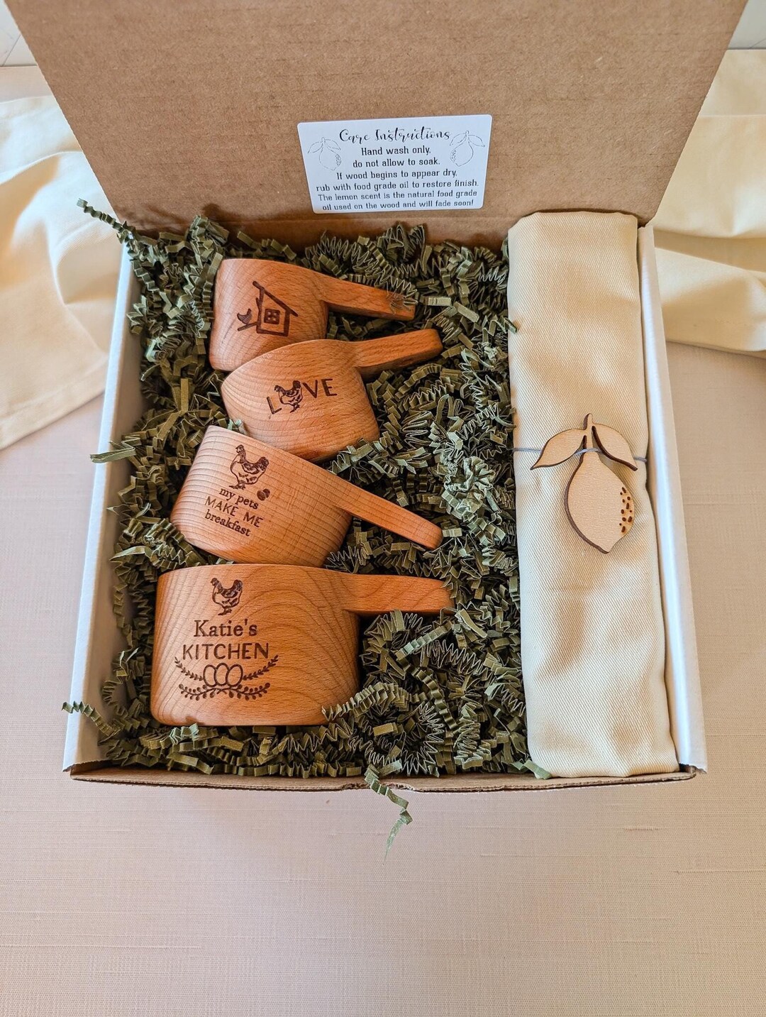 Chicken Measuring Cups Gift Set: Laser Engraved Beechwood Baking ...