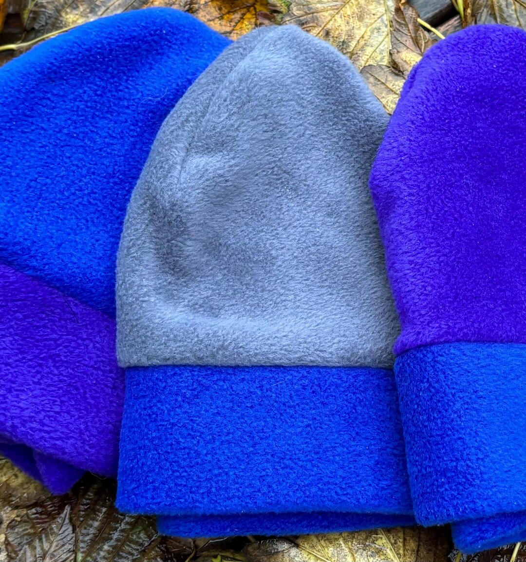 Polar Fleece Beanie in Grey and Blue - Etsy