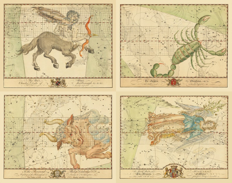 Zodiac Celestial Sky Maps Digital Downloads Virgo Taurus Scorpio ...