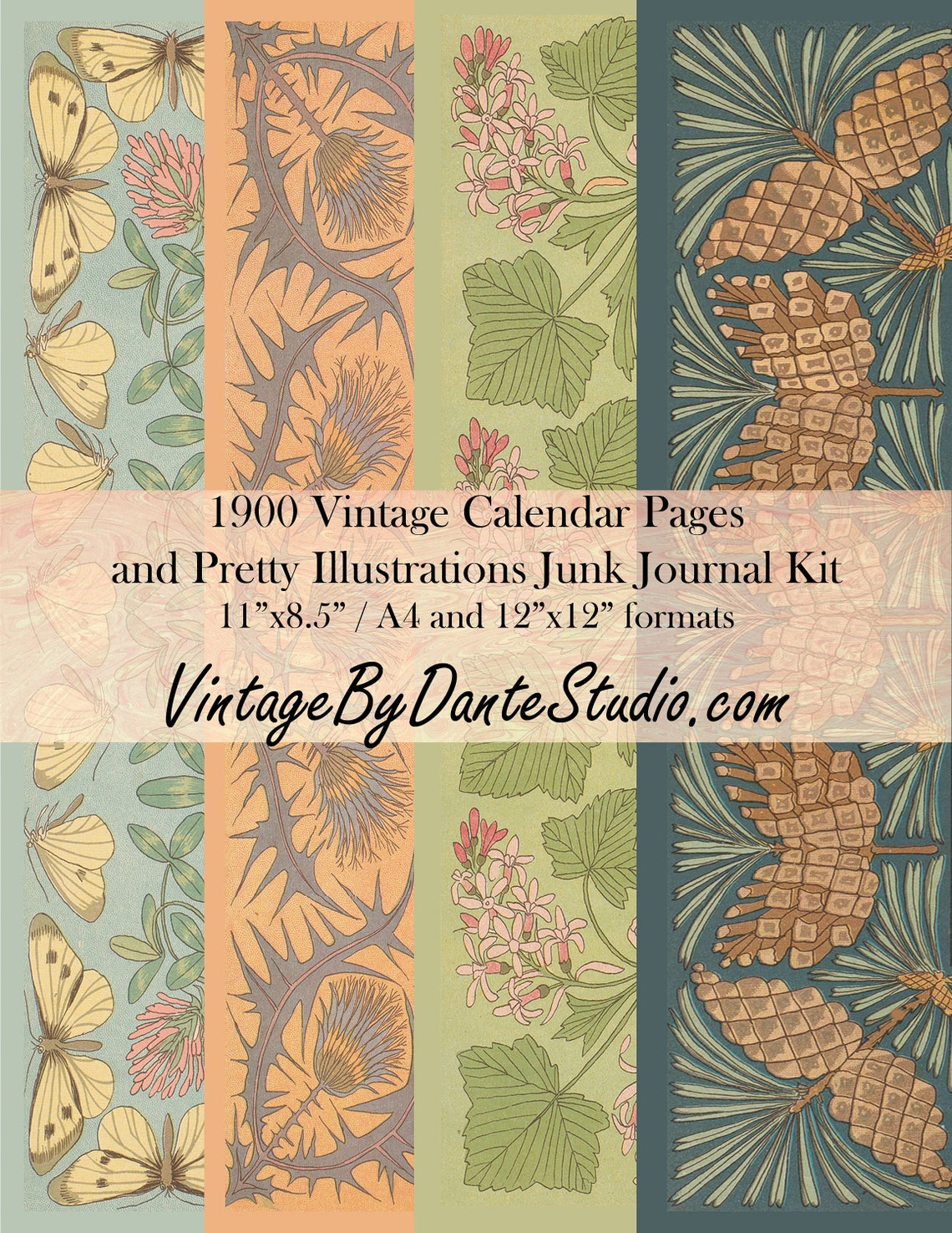 1900 Vintage Calendar Pages and Pretty Illustrations - 34 Pages Junk ...