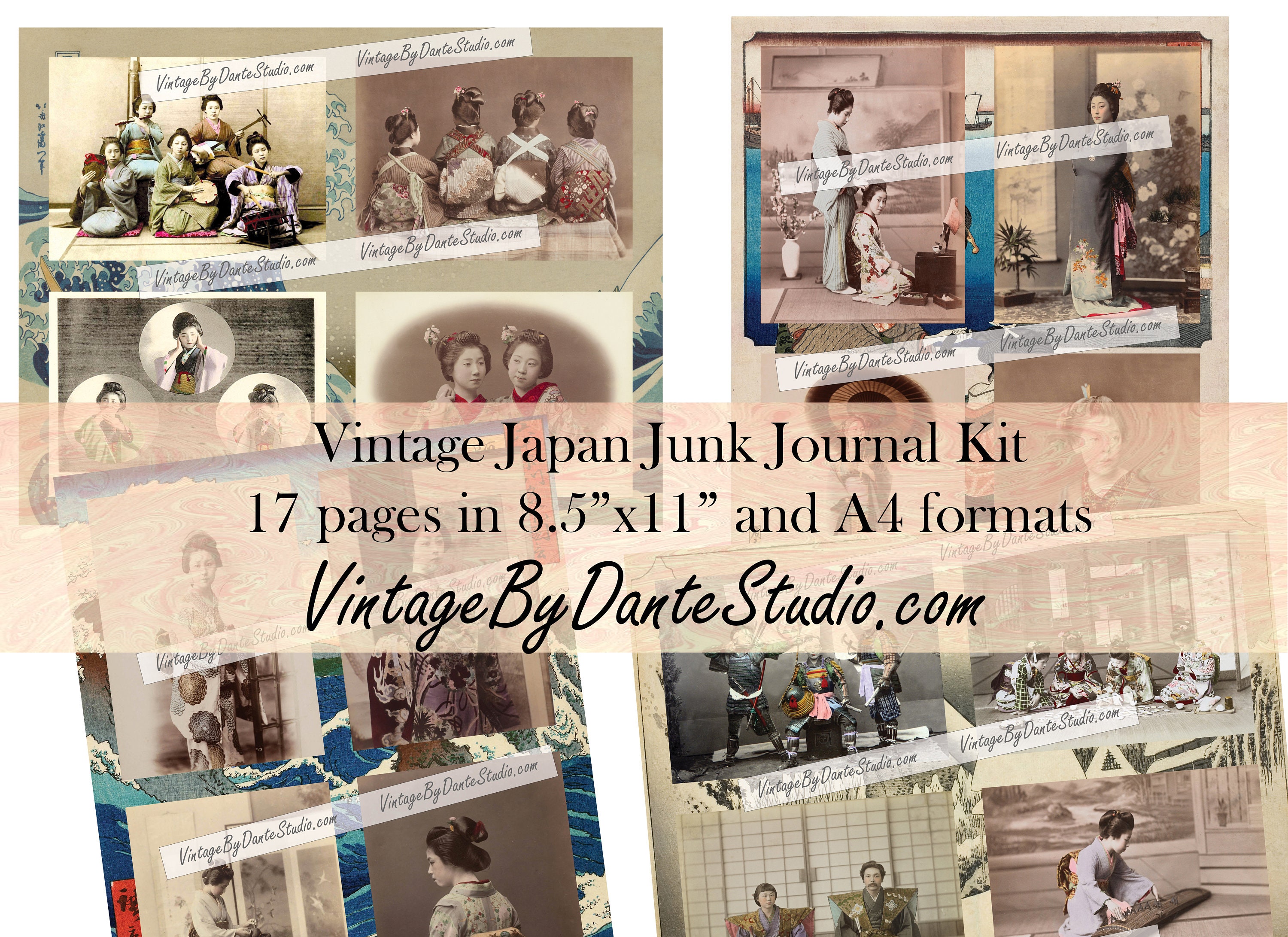 Vintage Japan Junk Journal Kit DIGITAL DOWNLOAD Kimono Tags Labels ...