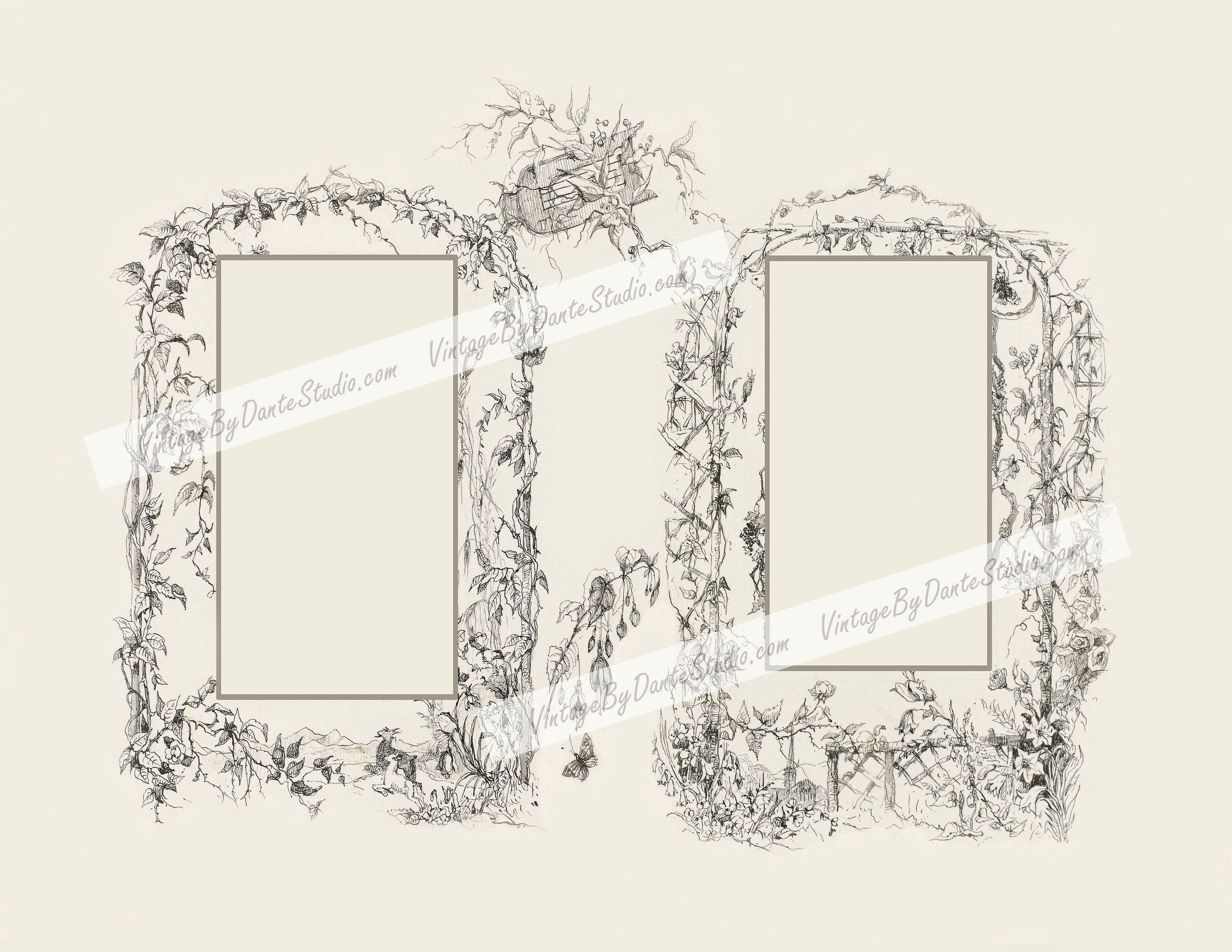 Royal Frames 20 Images DIGITAL DOWNLOADS Fine Detail India Ink Drawn Frames Collage Sheets ...