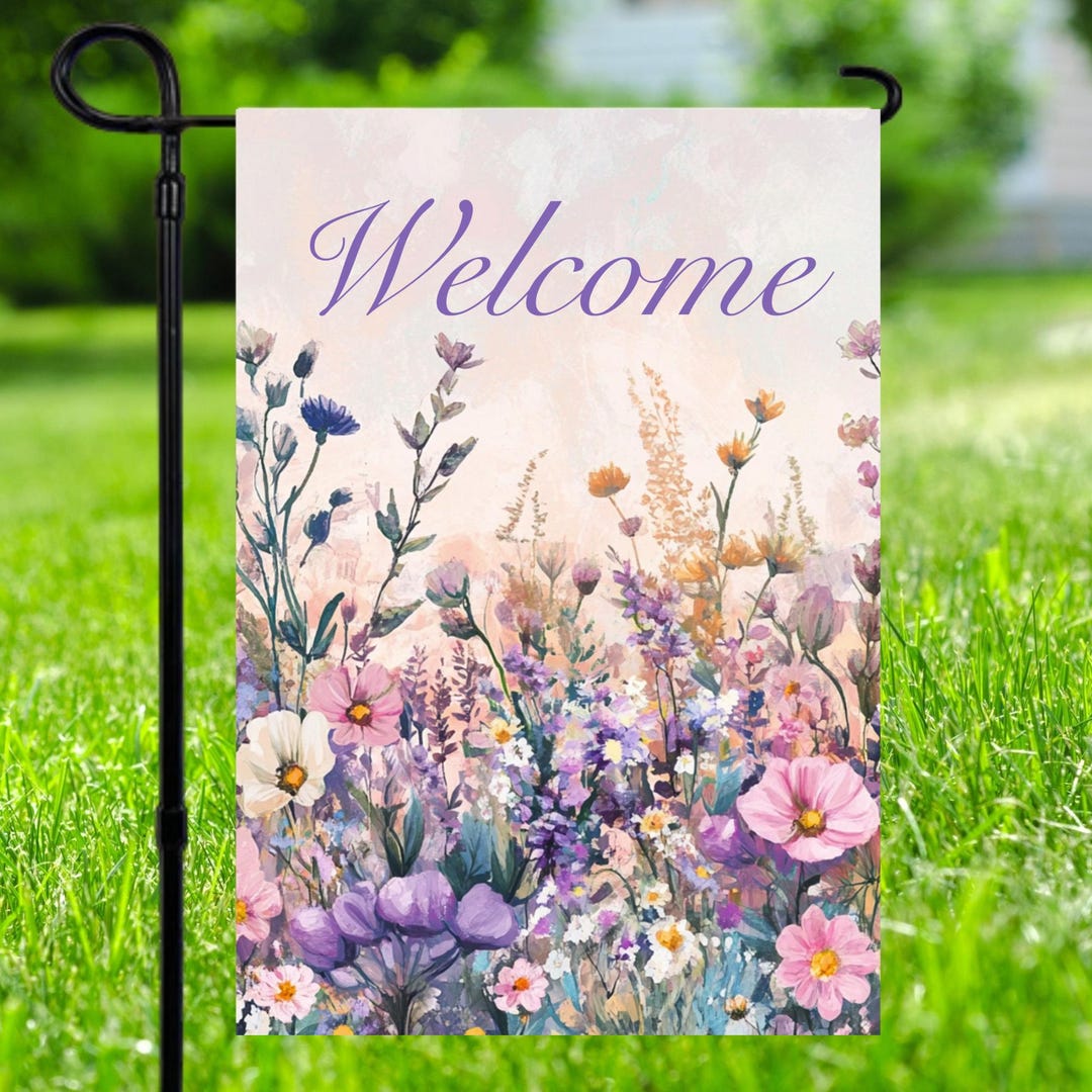 Pastel Garden Floral Welcome Garden Flag Spring Summer Flowers Yard Art ...