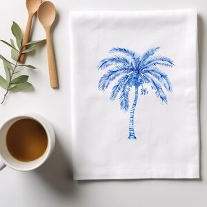 Blue Toile Palm Tree Kitchen Towel Coastal Beach House Decor - Etsy