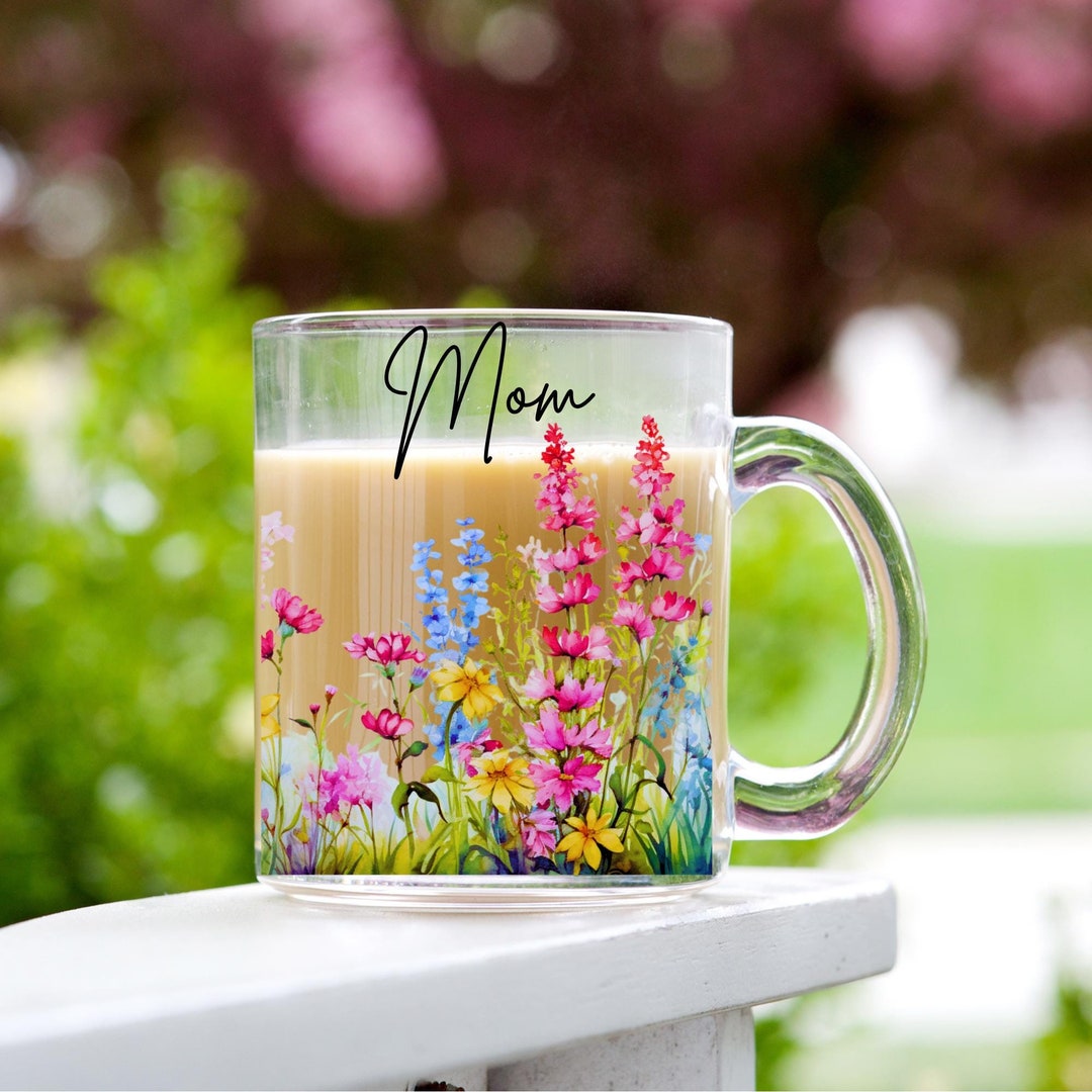 Personalized Cottage Flowers Glass Cup Custom Name Gift for Mom - Etsy