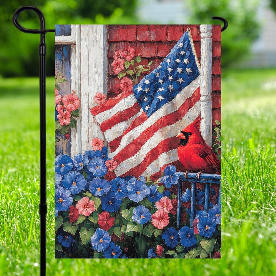 Patriotic Cardinal Garden Flag Farmhouse Floral USA Outdoor Decor - Etsy