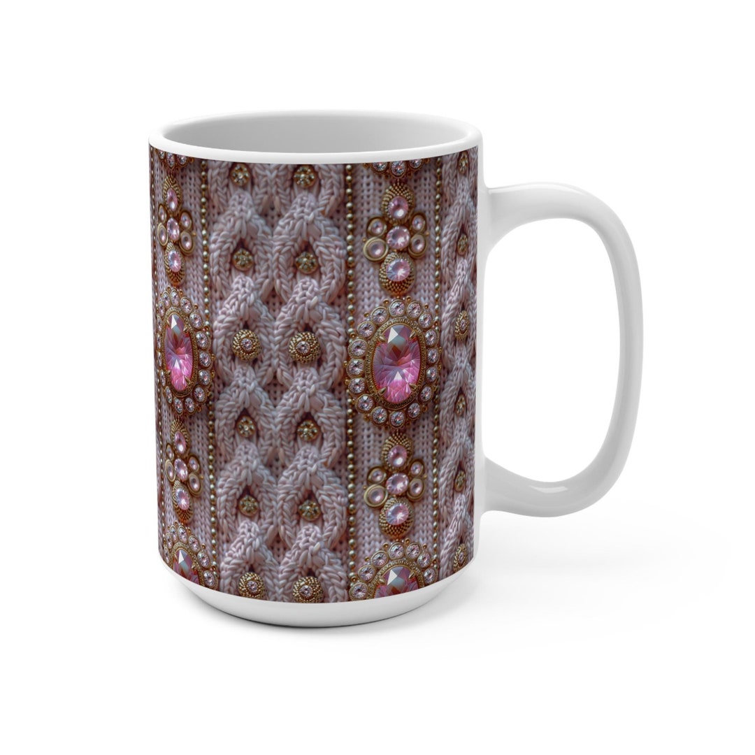 Pink Sparkle Gem Faux Fabric Tall Coffee Mug Trendy Pink Faux Bling Cup ...