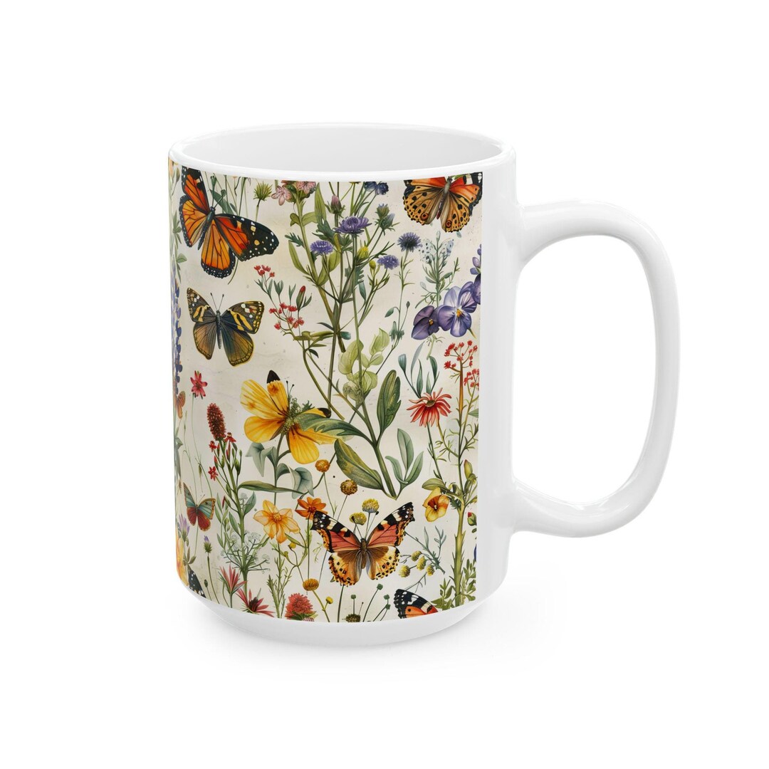 Monarch Butterfly Coffee Mug Vintage Wildflower Garden Design - Etsy