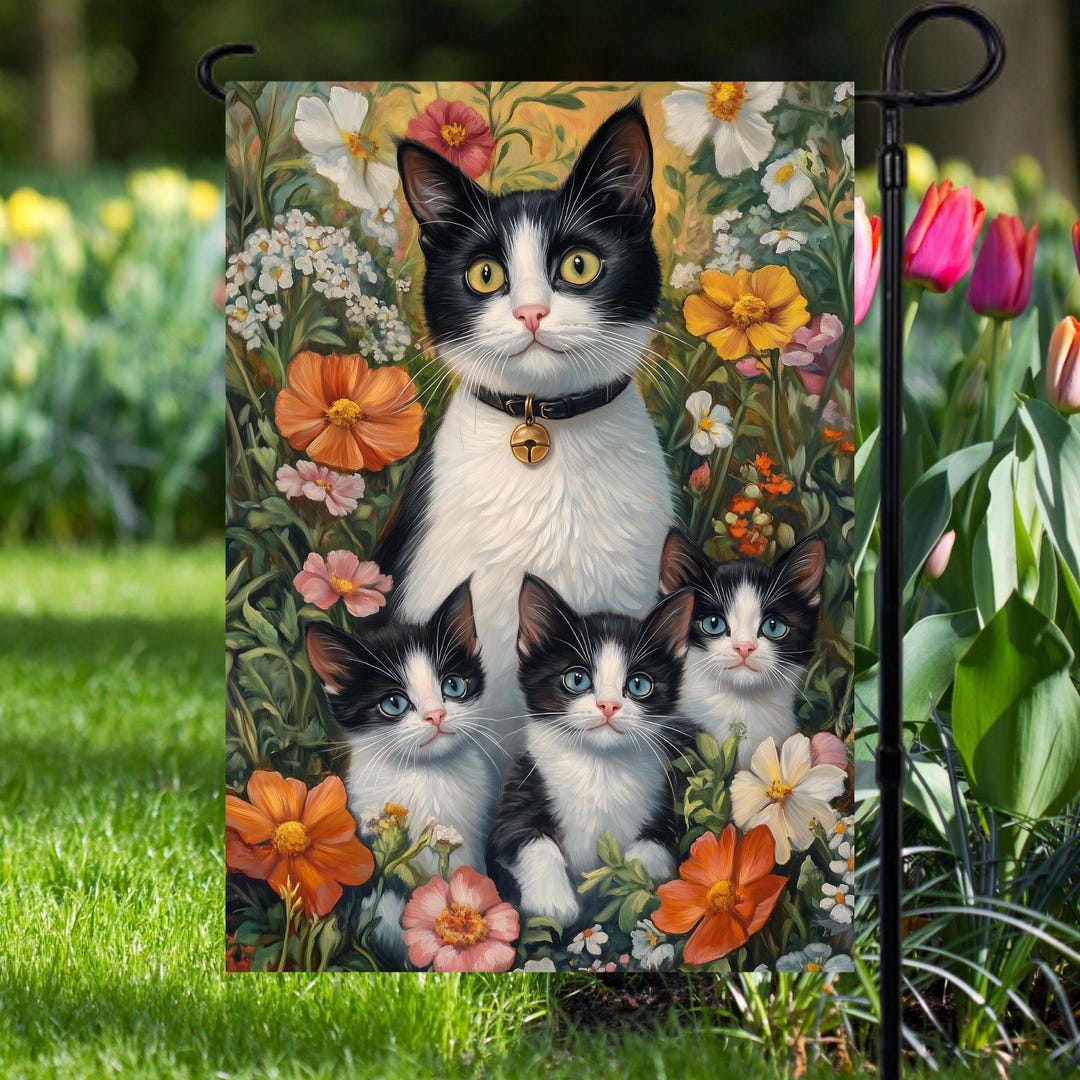 Spring Floral Cat Family Garden Flag Coral Pink Outdoor Decor - Etsy