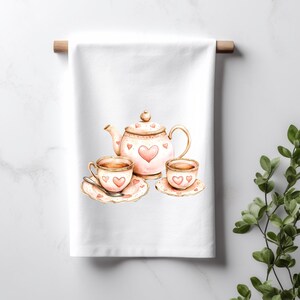 Cute Valentine Heart Tea Set Kitchen Towel Blush Pink Heart Teapot ...