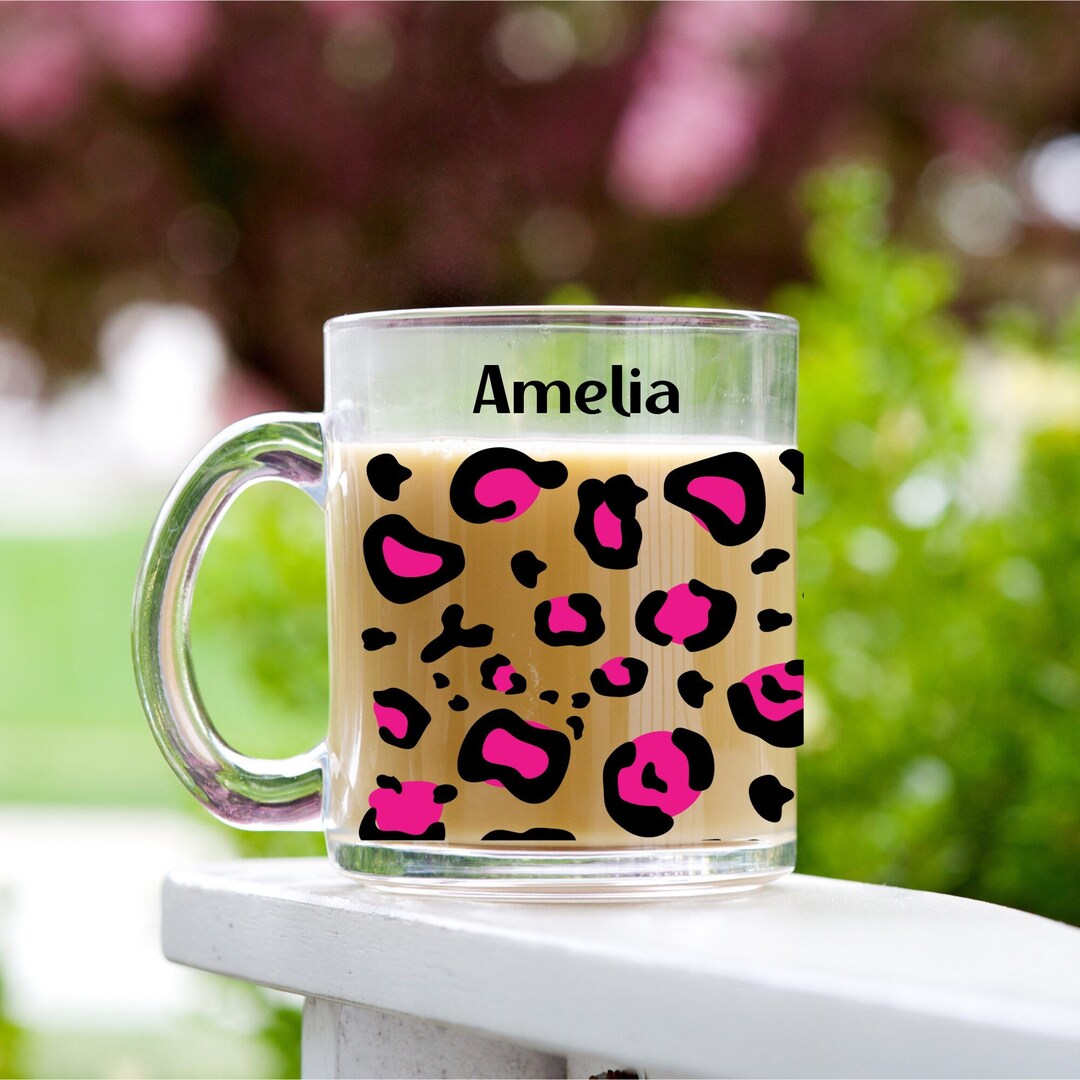 Personalized Pink Leopard Glass Mug Iced Coffee Tea Cup - Etsy