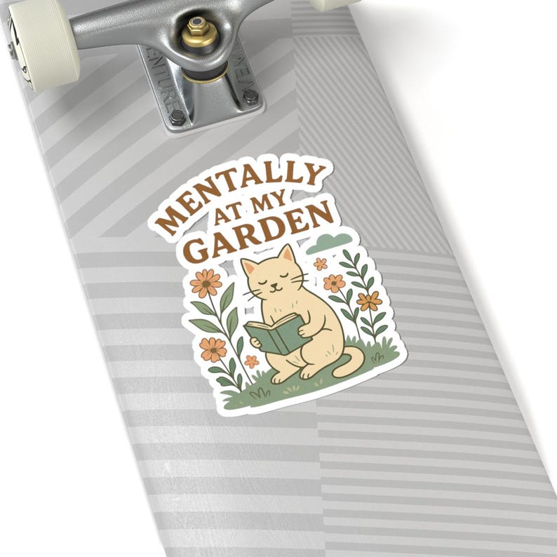 Garden Cat Reading Book Kiss Cut Sticker Garden Lover Cottagecore ...