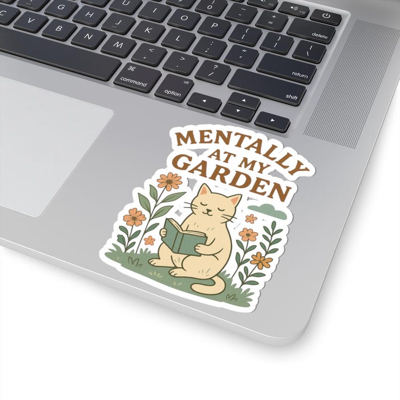 Garden Cat Reading Book Kiss Cut Sticker Garden Lover Cottagecore ...
