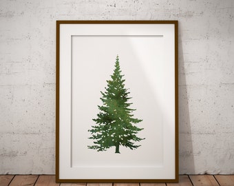 Watercolor Green Christmas Tree Print, Holiday Decor, Home Decor ...