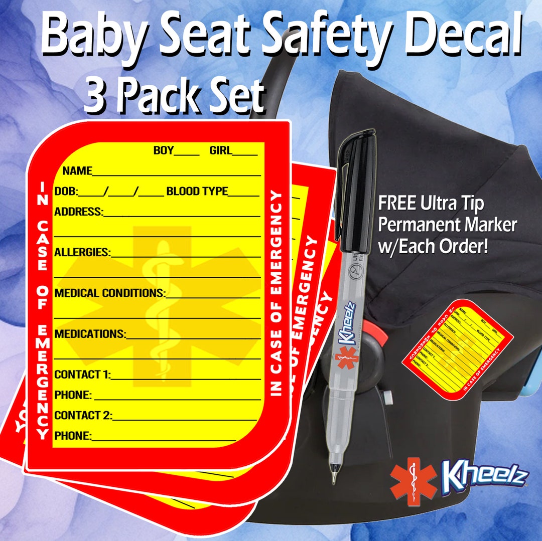 Emergency Car Seat Sticker, Baby Seat ID Sticker, Car Seat ID Sticker ...