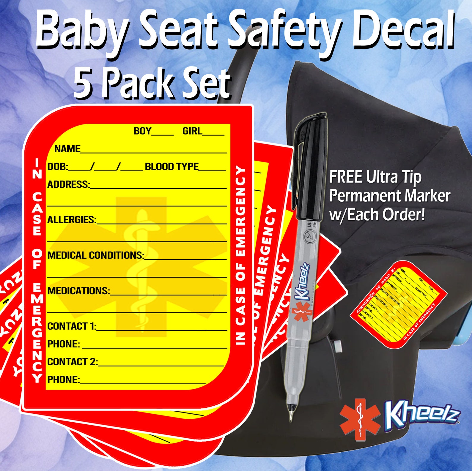 Emergency Car Seat Sticker, Baby Seat ID Sticker, Car Seat ID Sticker ...