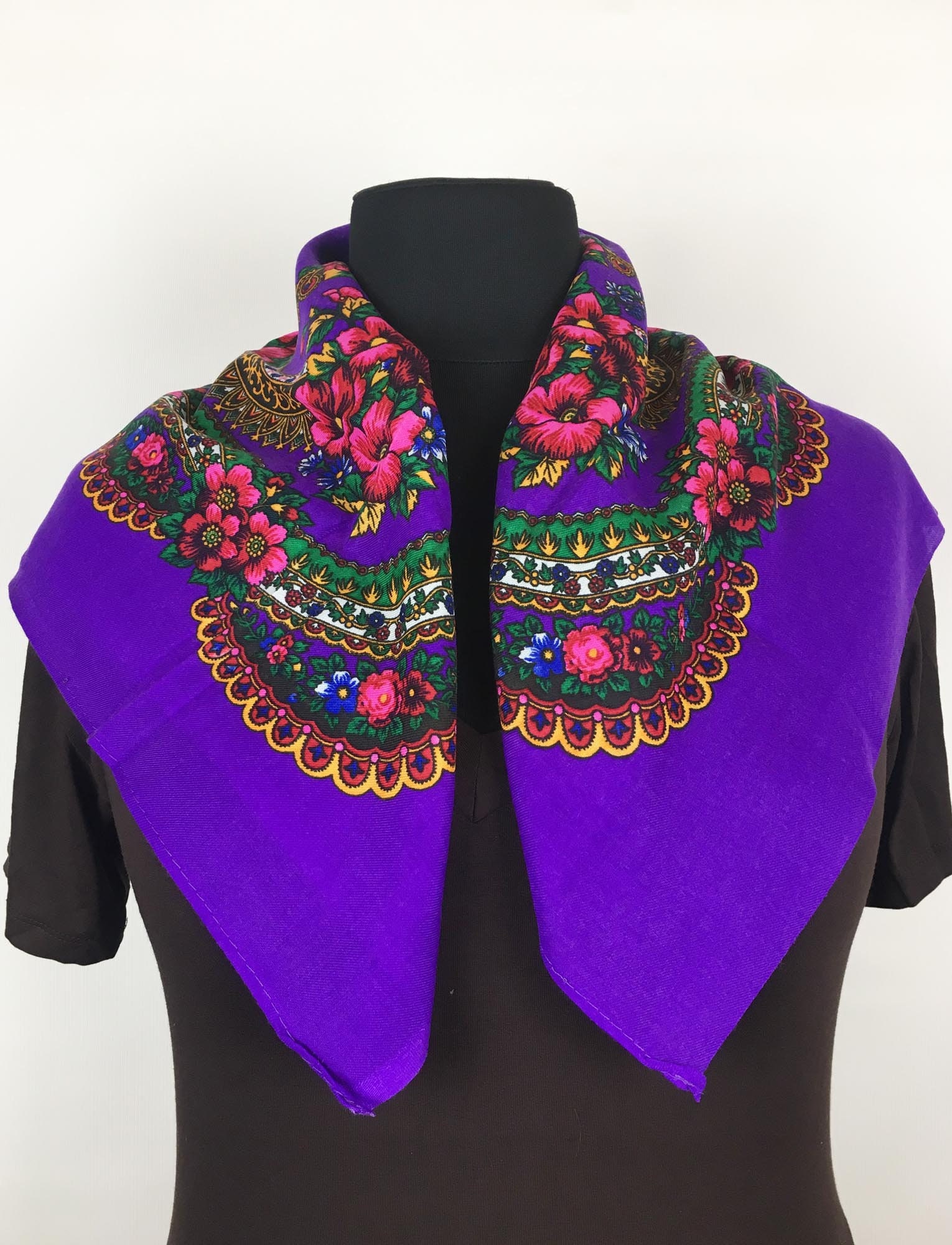 Floral Scarf Vintage Shawl Scarf With Flowers Headscarf Wool - Etsy UK