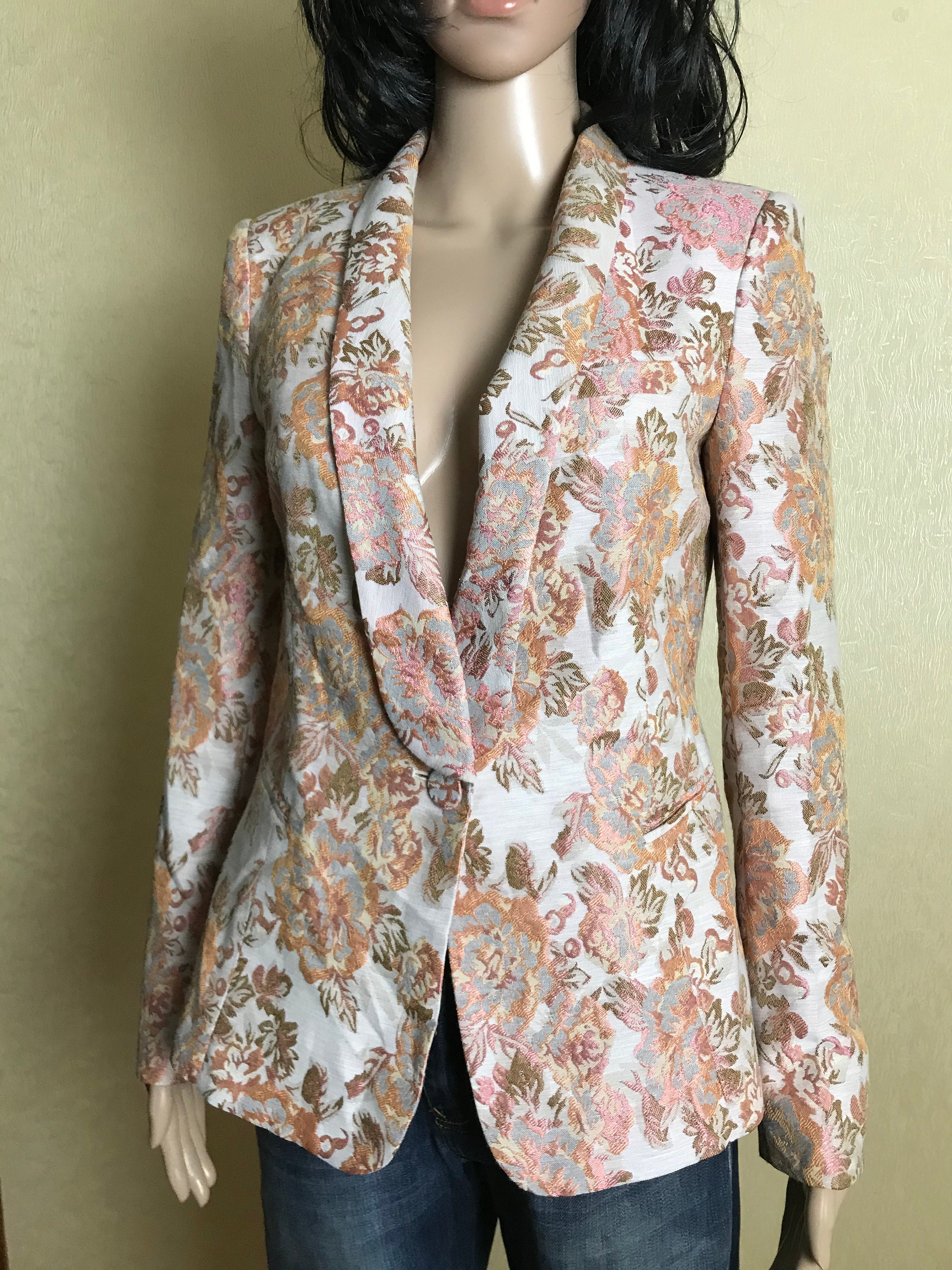 Floral Tuxedo by ZARA Boho Blazer With Flowers Womens Mod | Etsy