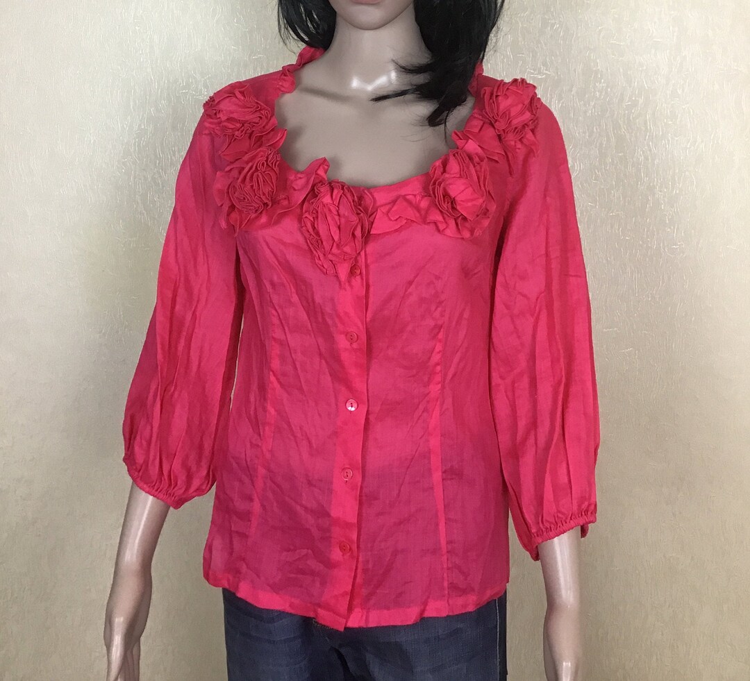 Women's Ruffle Button up Shirt Round Neck 3/4 Sleeve - Etsy