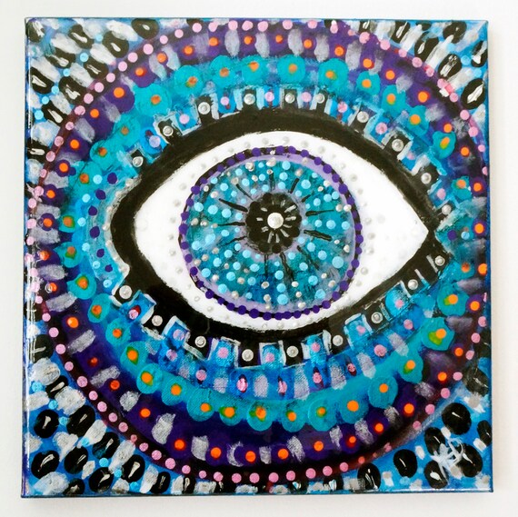 Abstract White Evil Eye Acrylic Painting on Canvas and Coated | Etsy