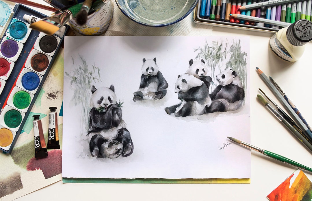 Pandas Original Watercolor Art, Pandas Painting, Wild Life Painting ...