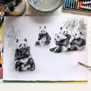 Pandas Original Watercolor Art, Pandas Painting, Wild Life Painting ...