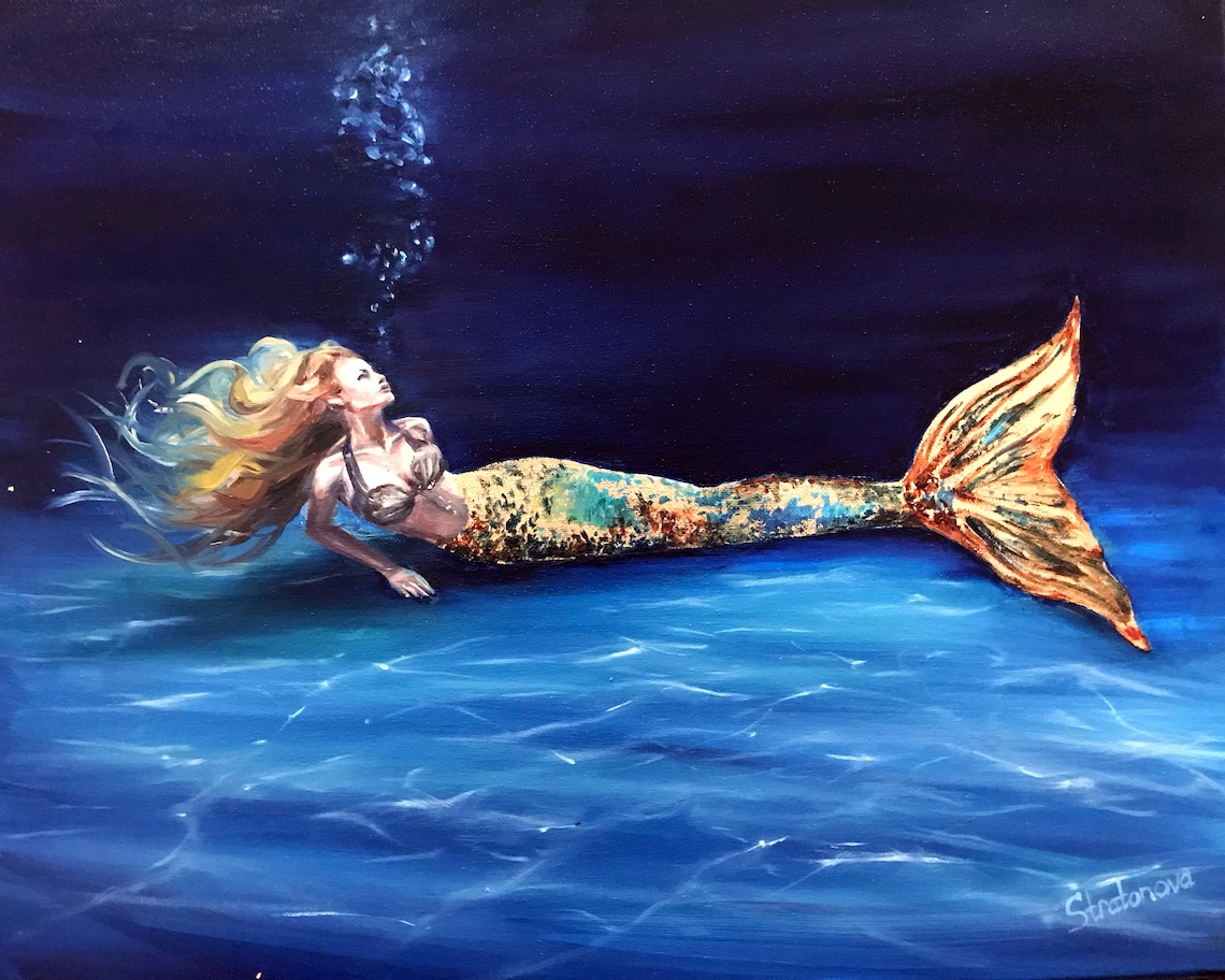 Mermaid Original Oil Painting on Canvas Mermaid Artwork - Etsy