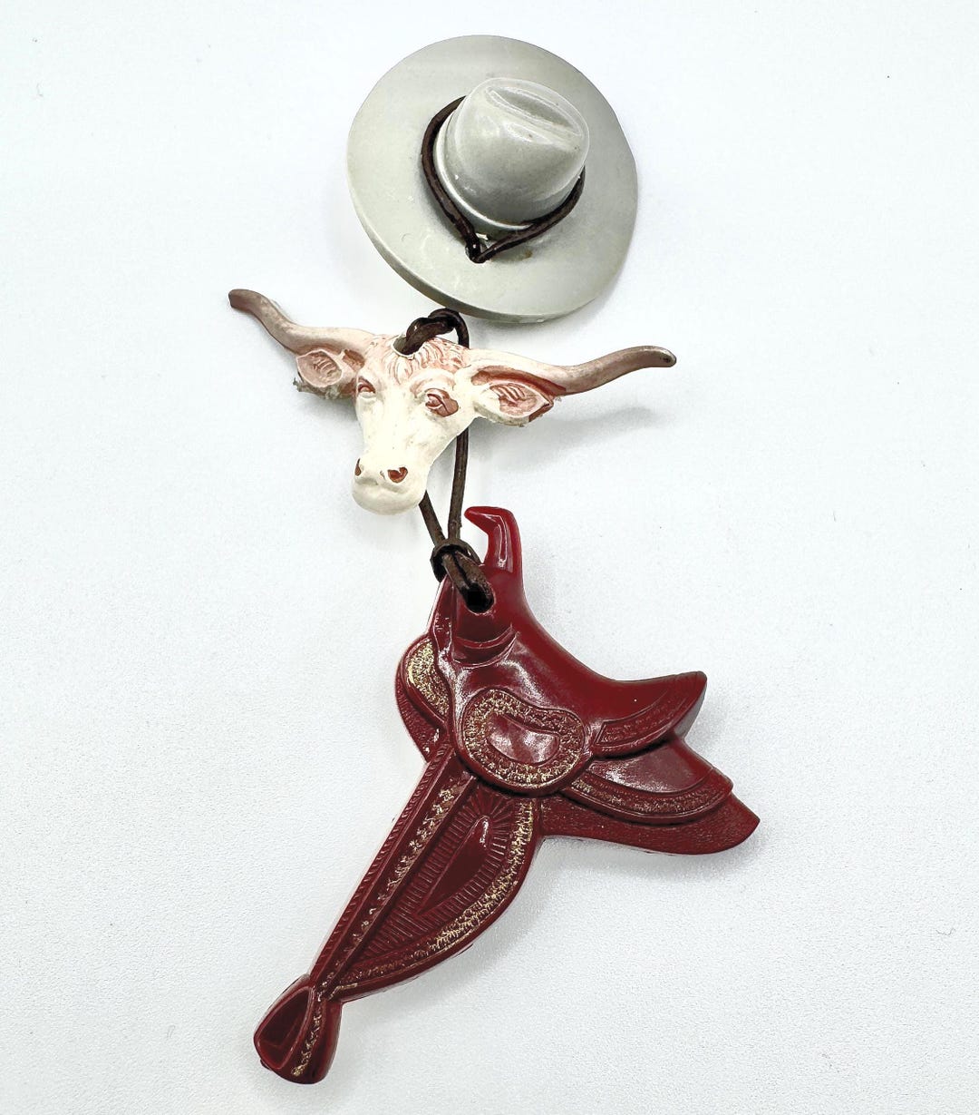 Vintage Western Brooch Cowboy Hat Steer Saddle - Etsy