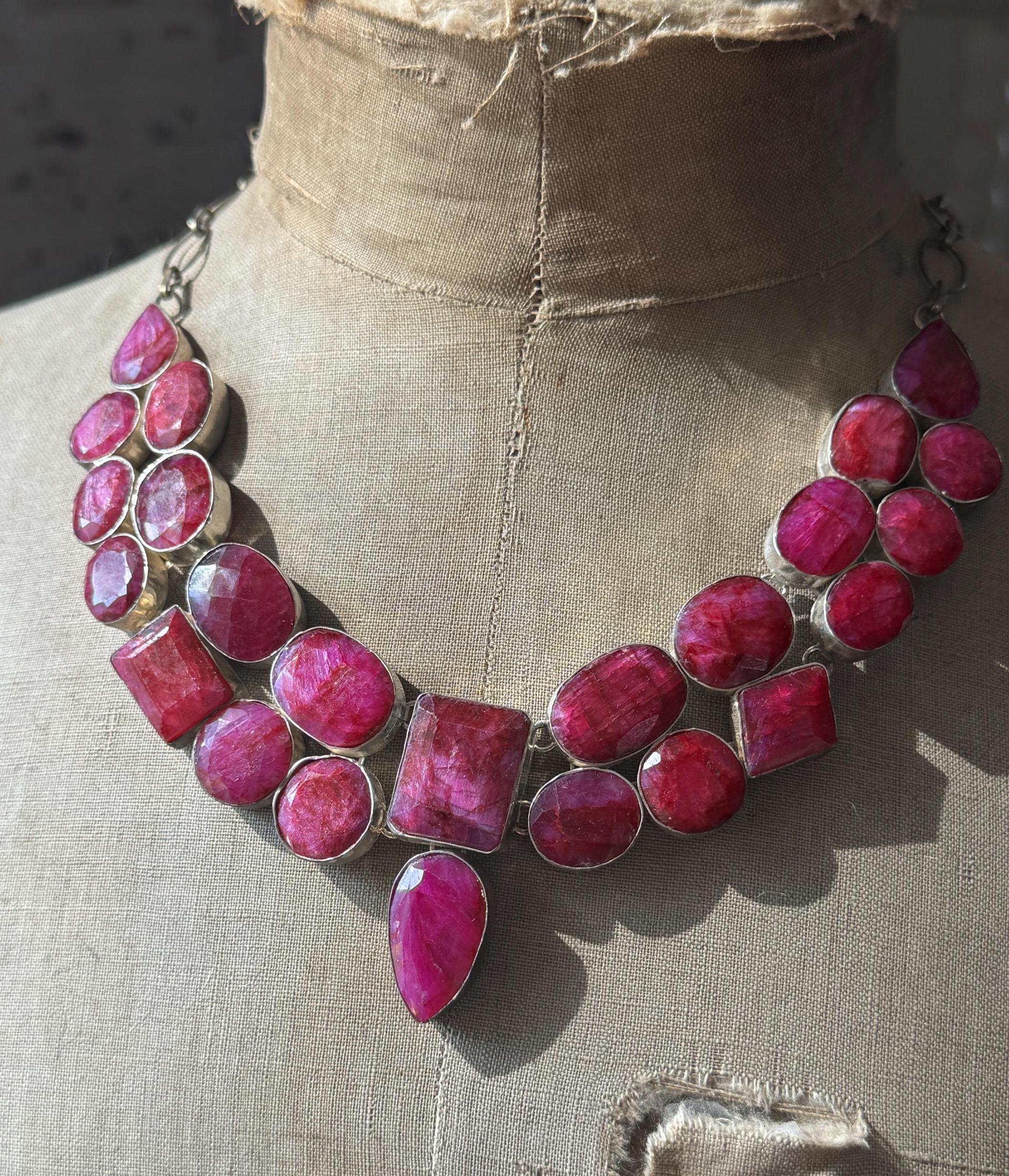 Modern Statement Ruby Necklace Large Stones Sterling Silver - Etsy