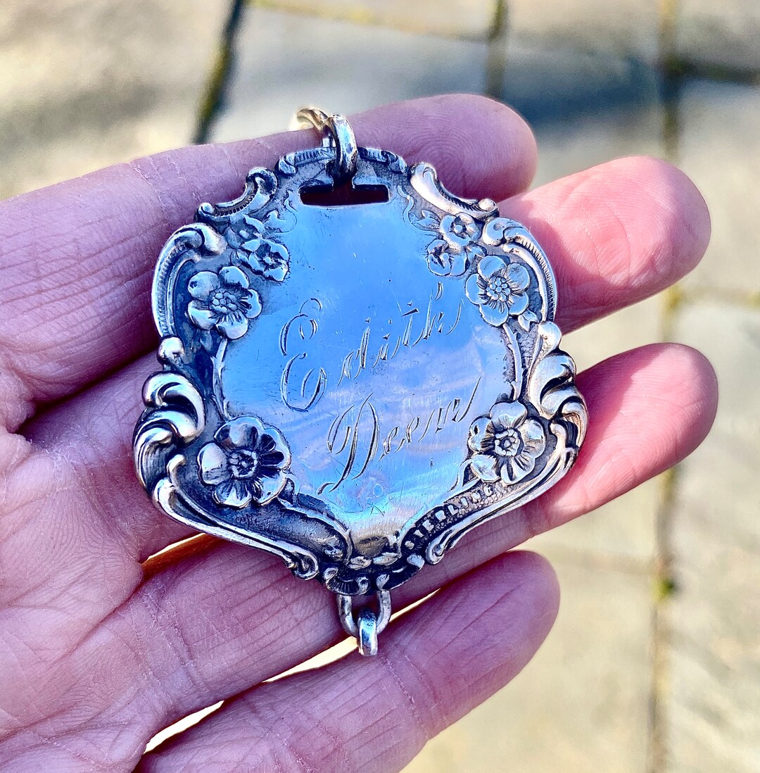 Antique Sterling Silver Luggage Tag Bracelet, Engraved - Etsy