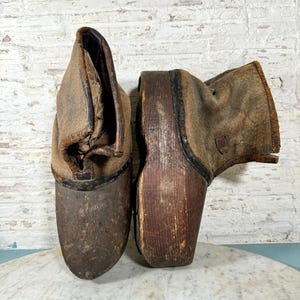 Early Rare BOG Boots / Clogs, Leather, Canvas & Wood - Etsy