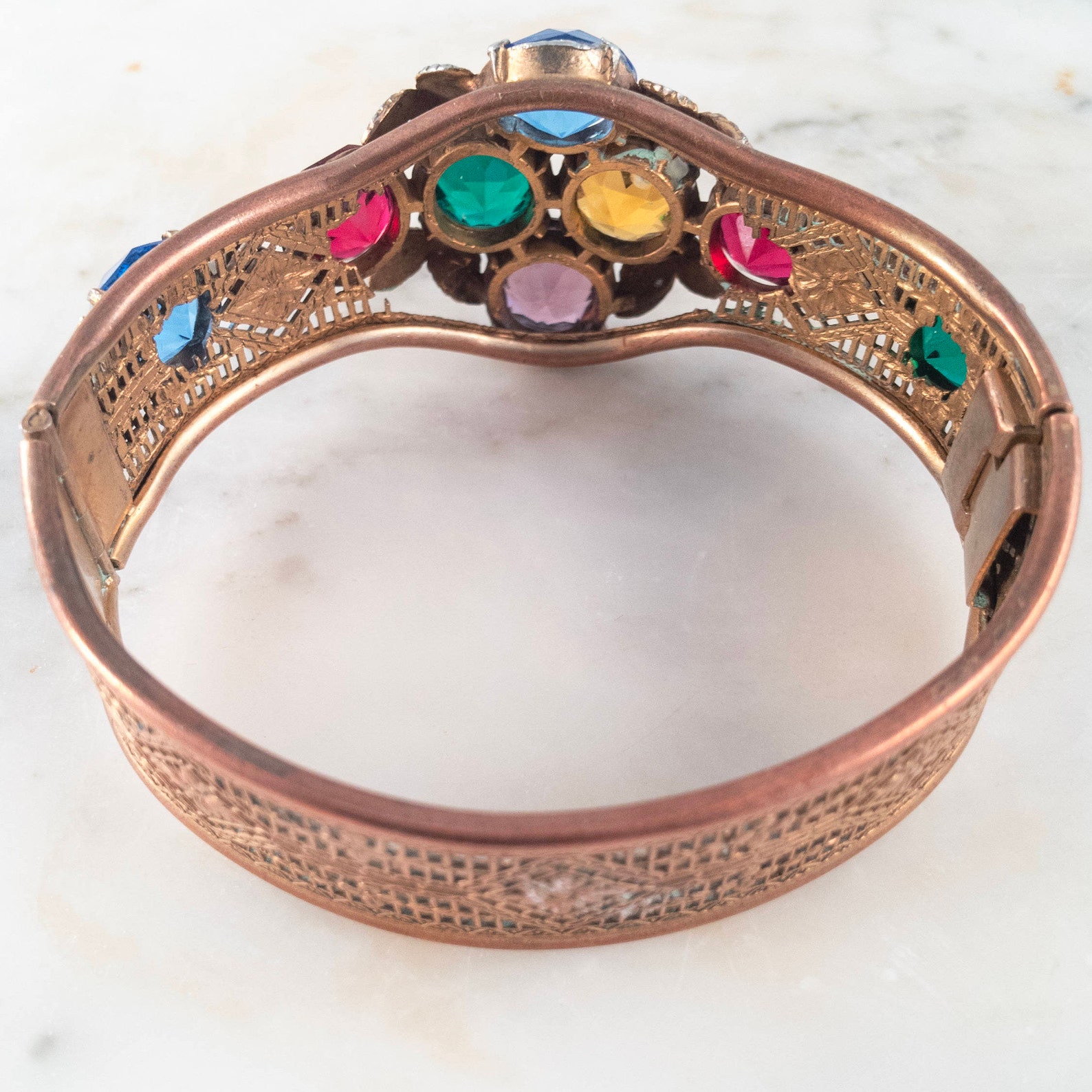 Vintage messing filigraan armband veelkleurige strass Coro - Etsy Nederland