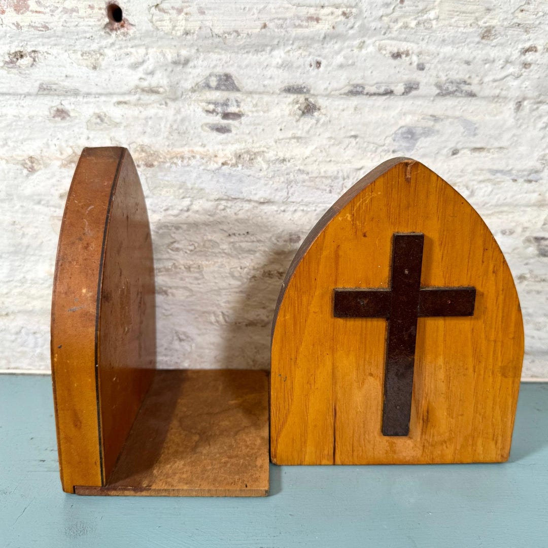 Vintage Wood Bookends With Cross Appliqués - Etsy