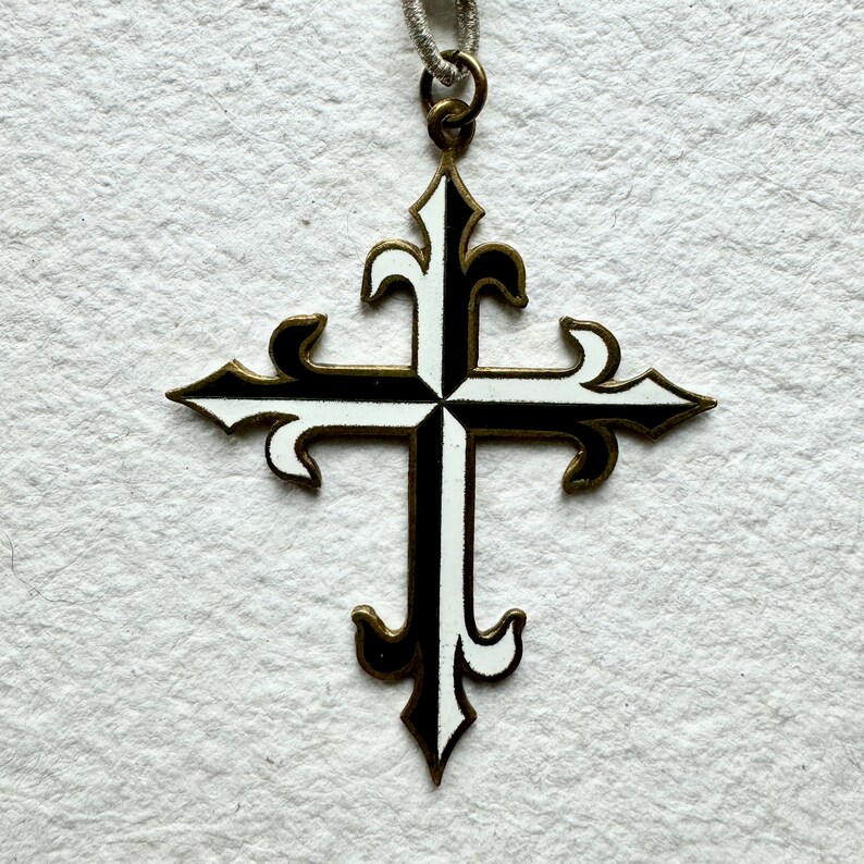 Antique French Enamel Cross Metallic Chain Gothic Modern Rare Necklace ...