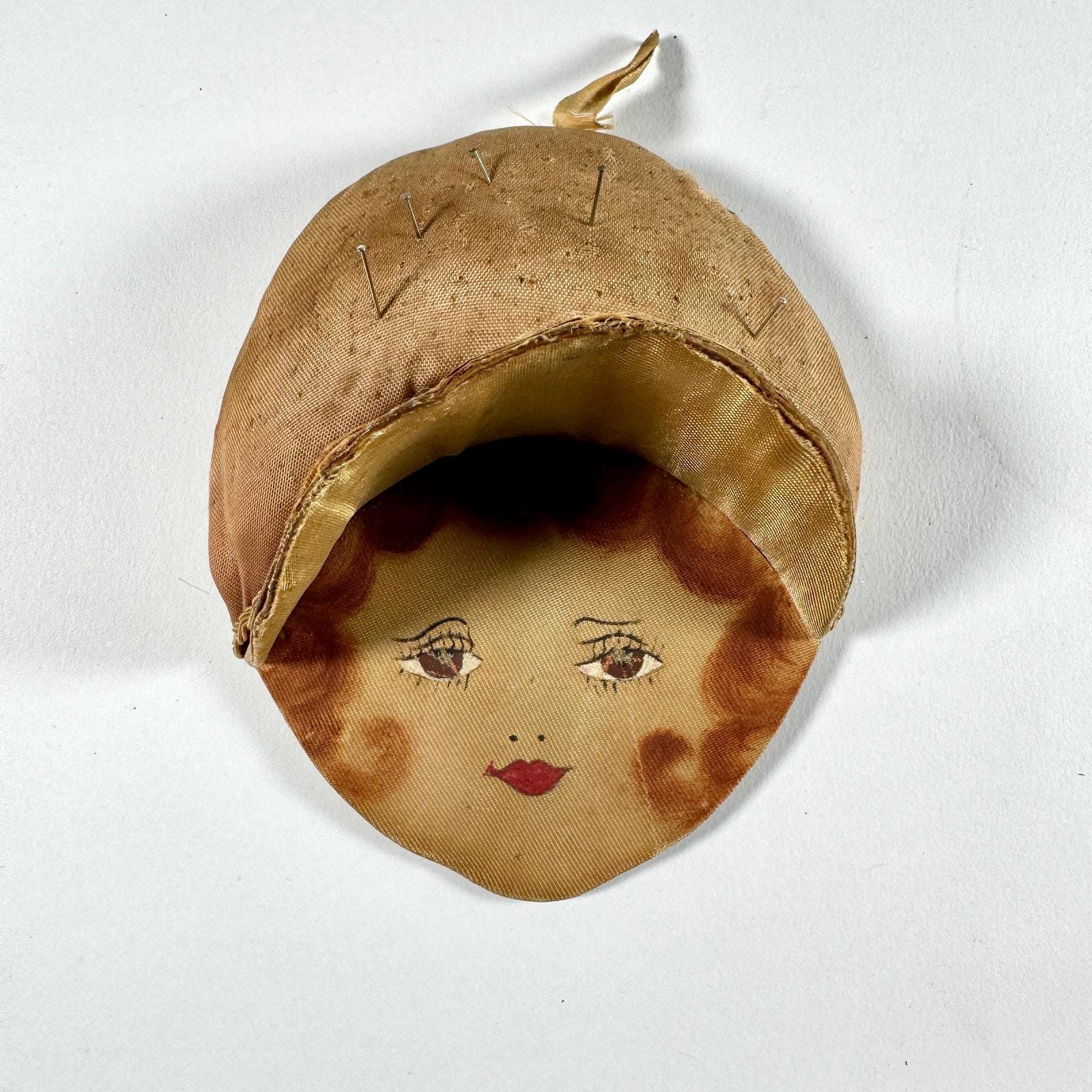 Vintage Silk Pin Cushion Head With Hat - Etsy