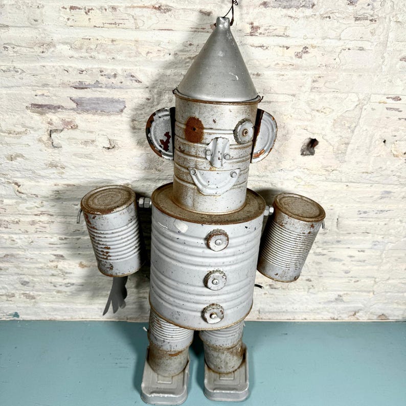 Vintage Can Tin Man Robot - Etsy