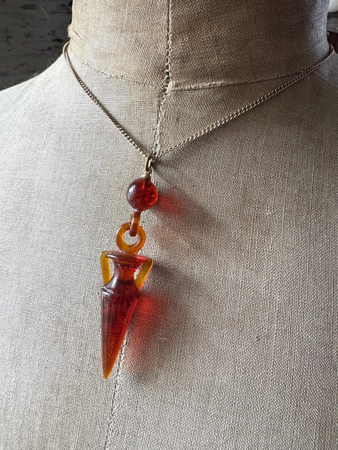 Vintage Bakelite Amber Orb Vase Necklace, 9ct Gold Chain - Etsy