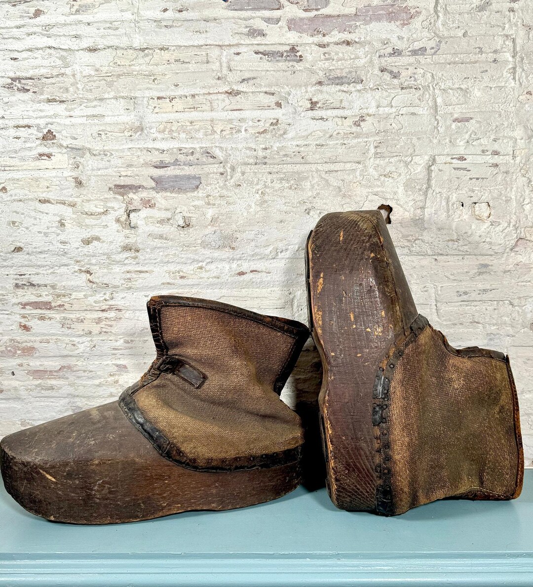 Early Rare BOG Boots / Clogs, Leather, Canvas & Wood - Etsy