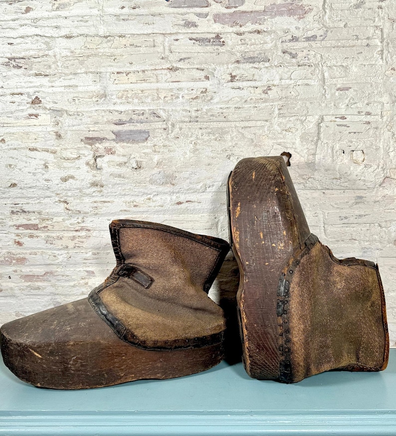 Early Rare BOG Boots / Clogs, Leather, Canvas & Wood - Etsy