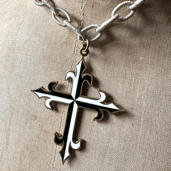Antique French Enamel Cross Metallic Chain Gothic Mod… - Gem