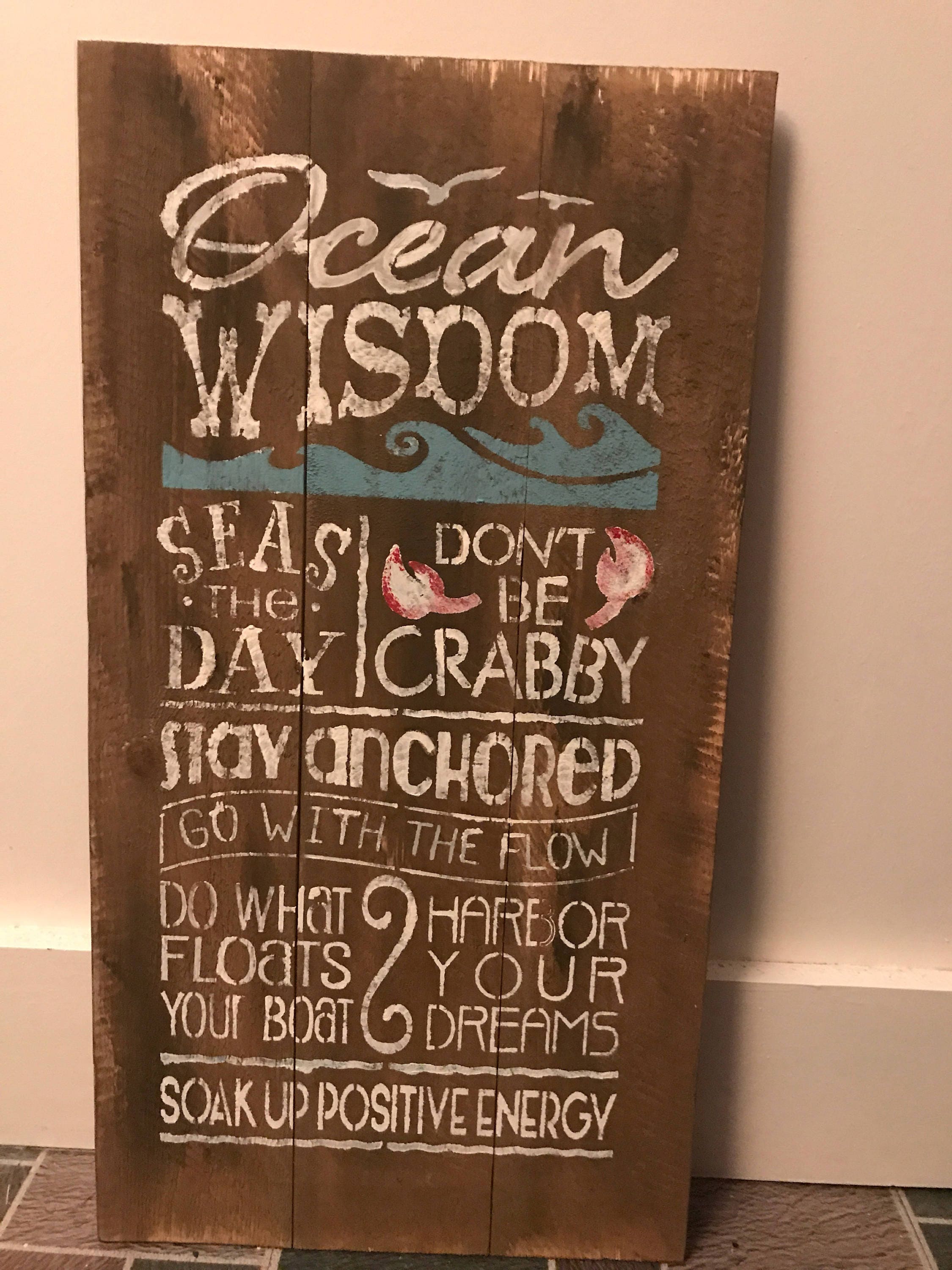 Ocean Wisdom Beach Sign on Wood Beach Decor Wood Sign - Etsy