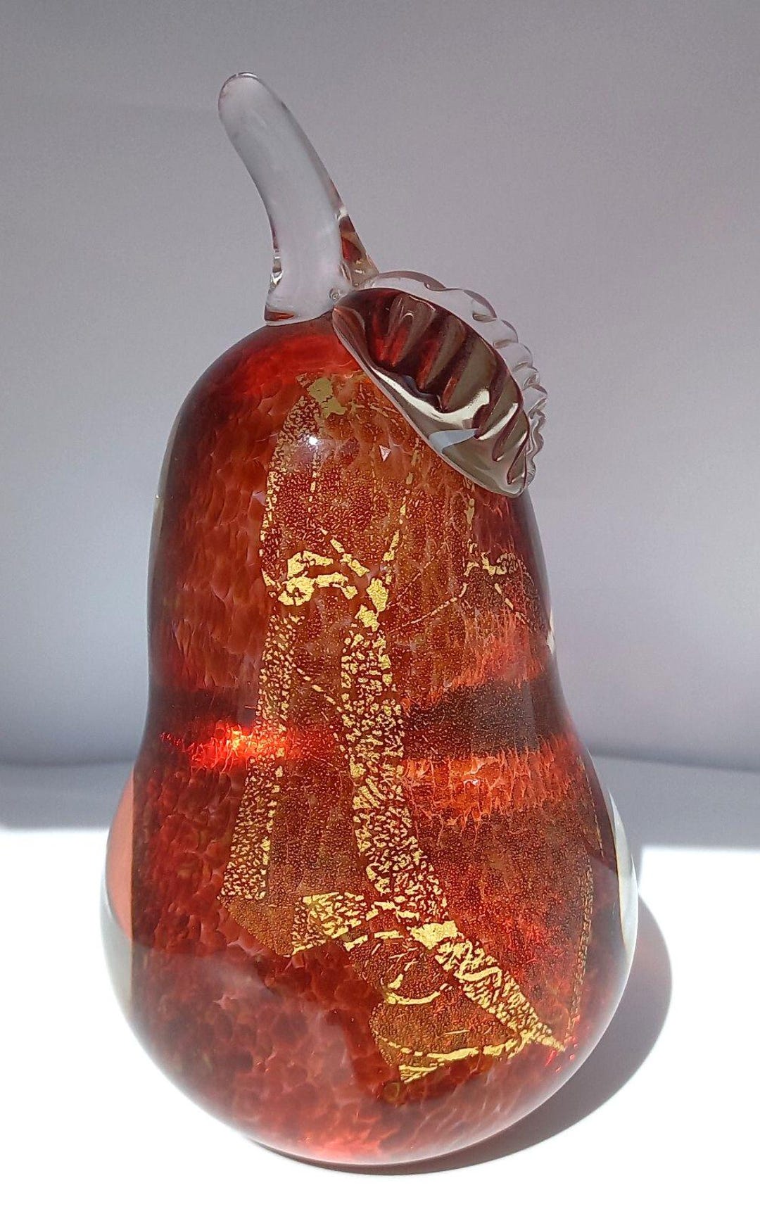 David Lewin FTM Art Glass Pear Paperweight Orange/ Gold 1996 - Etsy