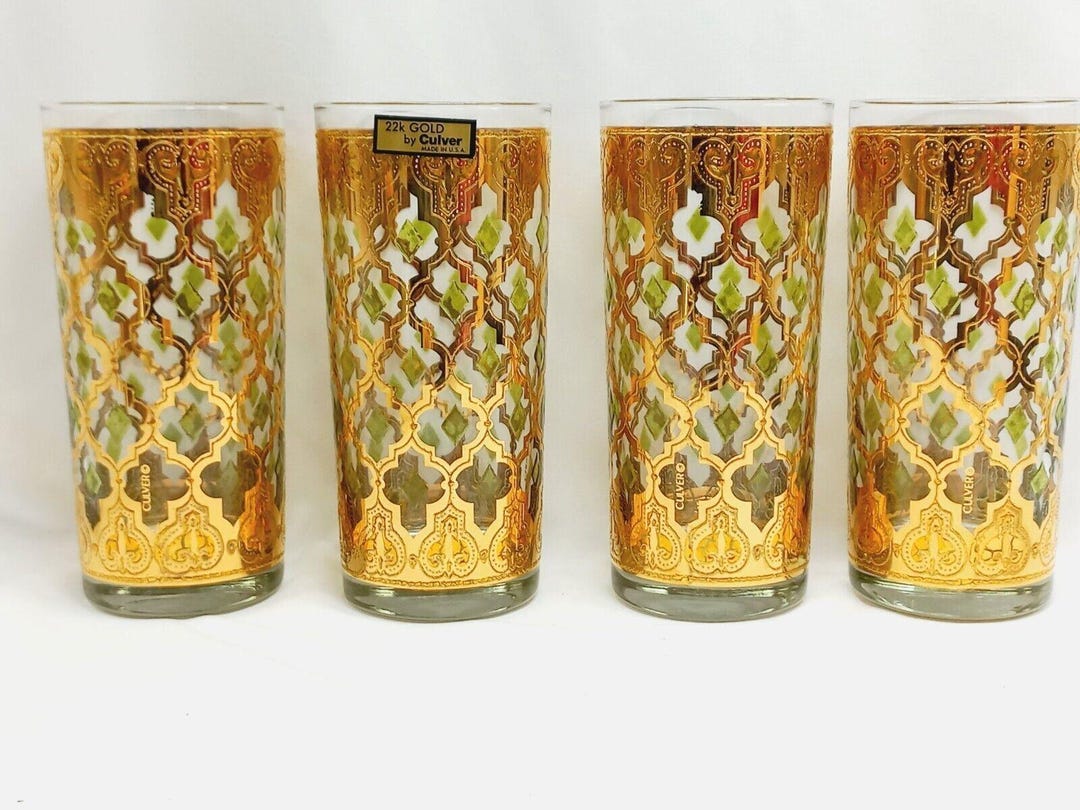 4 NIB Culver MCM Valencia Glasses Devon 22k Gold Tall Coolers Fifth Ave ...