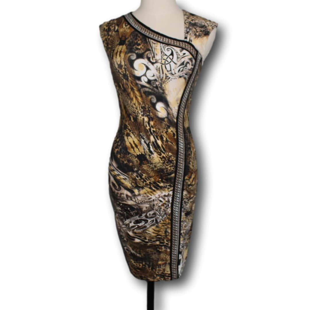 CACHE Vintage 1990s Mixed Print Body Con Dress Reptile Snake Cheetah Sz ...
