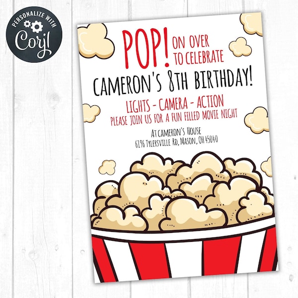 Popcorn Invitation - Etsy