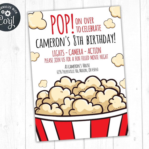 Popcorn Invitation - Etsy