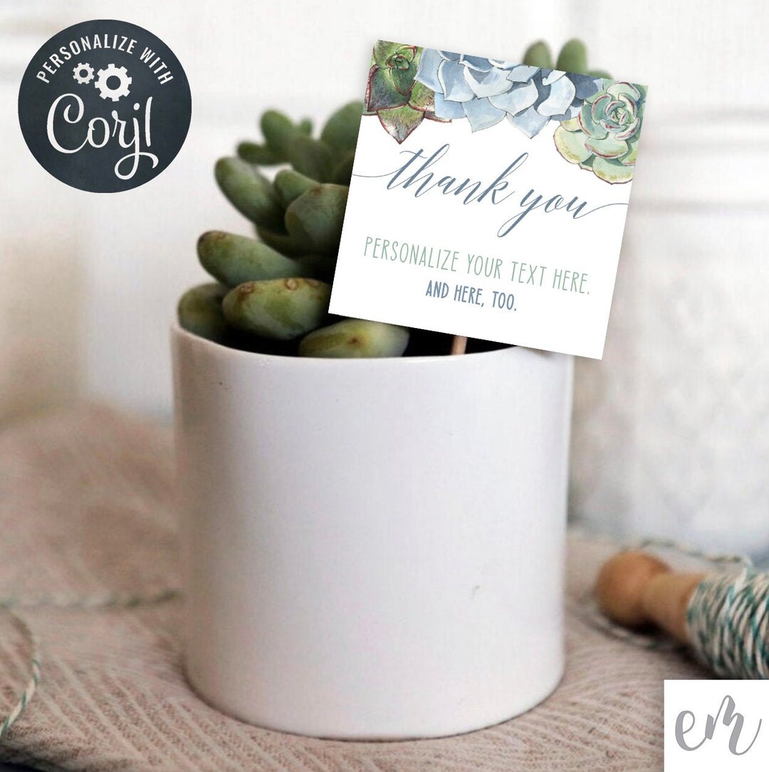 Succulent Thank You Favor Tag, Watercolor Greenery, Foliage, Baby ...