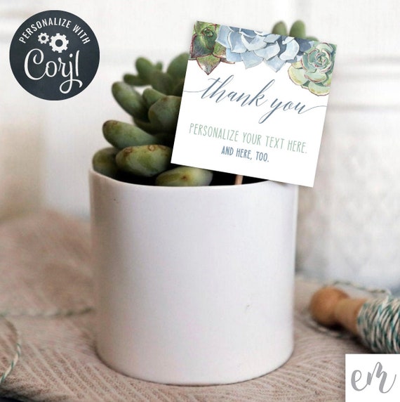 Succulent Thank You Favor Tag Watercolor Greenery Foliage - Etsy